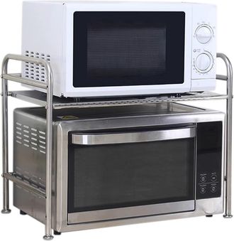 Generic 2-stufiges Mikrowellenregal Aus Edelstahl F&uuml;r Die Arbeitsplatte Mit 6 Haken, Mikrowelle Regal, Mikrowellenst&auml;nder, K&uuml;chenregal F&uuml;r Zur Aufbewahrung Vo