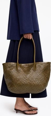 Arket Gewebte Tragetasche Aus Leder -Gr&uuml;n