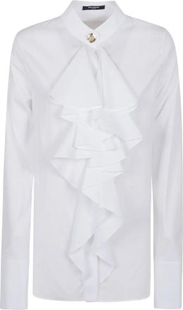 Balmain Wei&szlig;e Popeline Bluse Eleganter Stil - - Blouses & Shirts - Damen - Wei&szlig; - 2XS