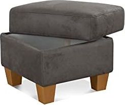 Cavadore Cavadore Hocker Ammerland / Stauraumhocker mit Holzfüßen, als Fußhocker oder Beistellhocker / 58 x 48 x 58 / Wildlederoptik, Grau
