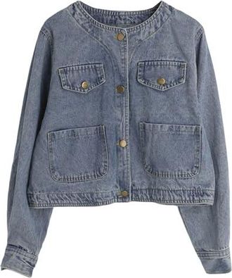 Generic Veste courte en jean sans col &agrave; manches longues pour femme Style camionneur d&eacute;contract&eacute;, bleu, M