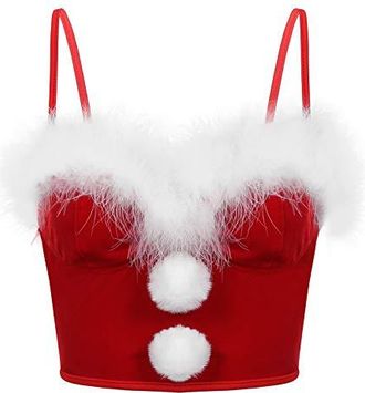 dPois Crop Top de No&euml;l Femme Sexy Camisole D&eacute;guisement M&egrave;re No&euml;l D&eacute;bardeur Cami Top Gilet Costume Haut Court Flanelle S-XL Rouge L
