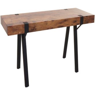 Hhg Table console HHG 743, table de t&eacute;l&eacute;phone table de travail table dappoint table de rangement, m&eacute;tal 75x100x40cm, ch&ecirc;ne sauvage fonc&eacute;