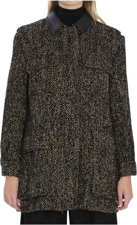 Max Mara Femme, Vestes, Brun, Taille: 38 FR Veste Textur&eacute;e &agrave; Col en Tweed