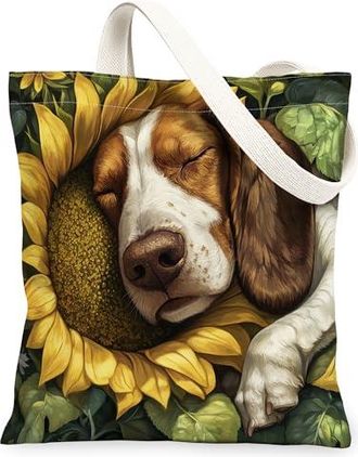 Generic Sac fourre-tout en toile motif chien coonhound printanier pour faire du shopping, 33 x 38,1 cm, sac d&eacute;picerie r&eacute;utilisable pour femme, motif de plante