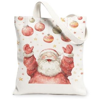Generic Sacs fourre-tout festifs en toile, motif P&egrave;re No&euml;l, sacs &agrave; provisions r&eacute;utilisables, mignons et l&eacute;gers, lavables &agrave; l&eacute;paule pour les courses, les voyag