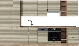 Vicco K&uuml;chenzeile Fame-Line, Eiche Paneel/Goldkraft Eiche, 355 cm, AP Eiche