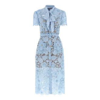 Self Portrait Blue Lace Tie Neck Midi Dress - - Dresses - Damen - Blau - S