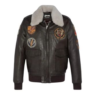 Schott NYC Blouson Pilote &agrave; Badges - Homme - Vestes - Brun - Taille: XL