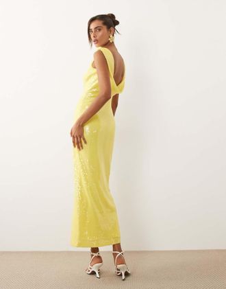 Ra-Re London - Robe longue orn&eacute;e de sequins avec dos b&eacute;nitier tr&egrave;s &eacute;chancr&eacute; - Jaune