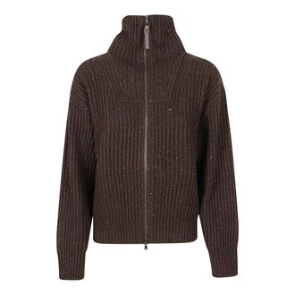 Brunello Cucinelli Rippstrick-Cardigan aus Baumwolle - - Knitwear - Damen - Braun - M