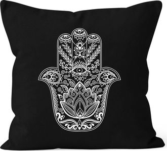Autiga Kissenbezug Hamsa Hand der Fatima Glücksbringer Symbol Kissen-Hülle 40x40 Baumwolle schwarz 40cm x 40cm