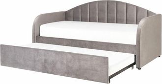 Beliani Tagesbett Hellgrau Samtstoff Gepolstert für 2 Personen mit Lattenrost 90x200 cm Ausziehbar Kinderbett Ausziehbett Kinderzimmer Gästezimmer