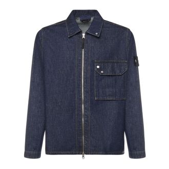 Stone Island Homme, Vestes, Bleu, Taille: L Zip Denim Jacket