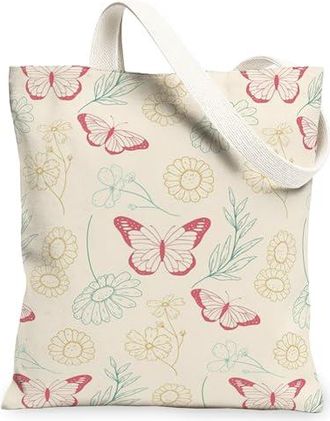 Generic Sacs fourre-tout en toile motif floral, motif nature, sacs d&eacute;picerie r&eacute;utilisables, printemps vintage lavable en toile pour, cr&egrave;me, 13x15 Inch