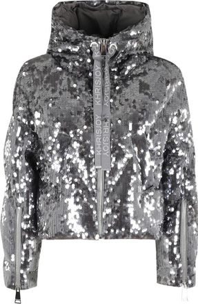 Khrisjoy Femme, Vestes, Gris, Taille: 36 FR Veste Milano à Paillettes avec Fermeture Éclair