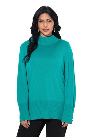 Ulla Popken Damen große Größen Übergrößen Plus Size Pullover, Woll-Seidenmischung, Stehkragen, Zierperlen grünblau 46+ 835726460-46+