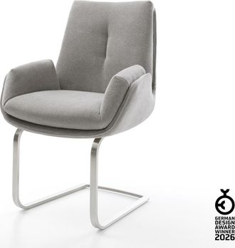 DELIFE Freischwinger Clea-Flex Strukturstoff Soft Grau Freischwinger flach Edelstahl, Esszimmerst&uuml;hle