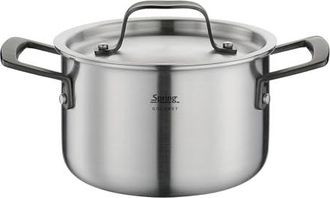 Spring Kochtopf GOURMET, mehrschichtiger Topf mit Deckel aus Edelstahl, backofengeeignet, mit Innenskalierung, Ø 16 cm, Höhe 10 cm, 2 Liter, schwarz