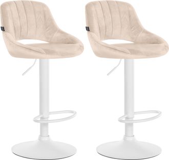 Clp 2er Set Barhocker Milet Mit Samt-Bezug I Drehbarer Barstuhl Mit Lehne Und Fußstütze, Farbe:Creme, Material Gestell:Metall matt Weiss