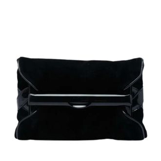 Bottega Veneta Sac pochette pr&eacute;-poss&eacute;d&eacute; en velours et cuir verni &agrave; fermoir sup&eacute;rieur - Femme - Pre-owned - Noir - Taille: ONE Size