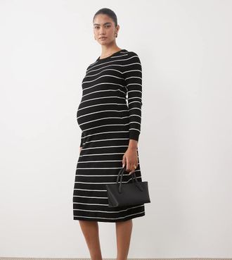 Mama Licious Mamalicious Maternity robe midi en maille &agrave; manches longues noire &agrave; rayures blanches