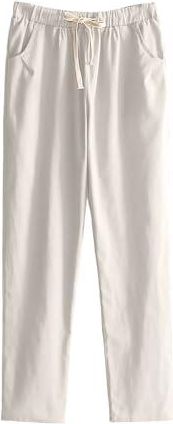 Generic Petite Pantalon court en lin pour femme - Pantalon large fendue pour femme - Pantalon d&eacute;t&eacute; grande taille - Pantalon sarouel avec poches en longueur 7/