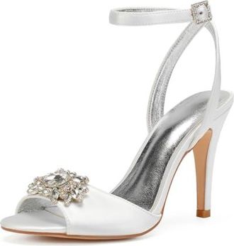 Generic 10.5CM Satin Stylet Femme &Eacute;t&eacute; Peep Toe Talons Hauts Sandales Mari&eacute;e Mariage Pompe Chaussures Soir&eacute;e Robe Chaussures,Ivoire,38 EU