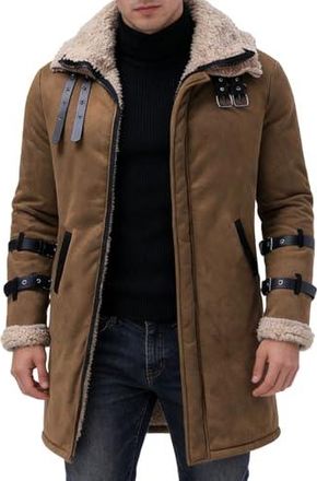 Generic Manteau en cuir polaire pour homme avec doublure Sherpa et peau de mouton, marron, XXL