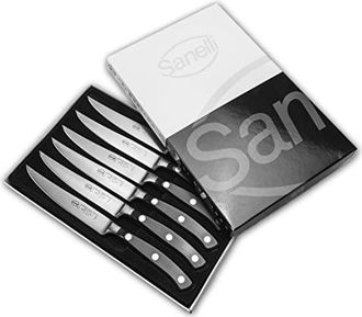 Sanelli 902906 Ergoforge Steakmesser-Set, 6-teilig, glatte Kanten, mehrfarbig