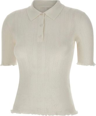 Victoria Beckham Femme, Pulls, Blanc, Taille: 38 FR Frill Detail Polo Top