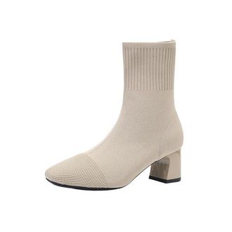 Generic Bottines courtes en tricot extensible pour femme - &Eacute;l&eacute;gantes - Couleur unie - Talon &eacute;pais - Respirantes - Classiques et confortables - Pour le travail