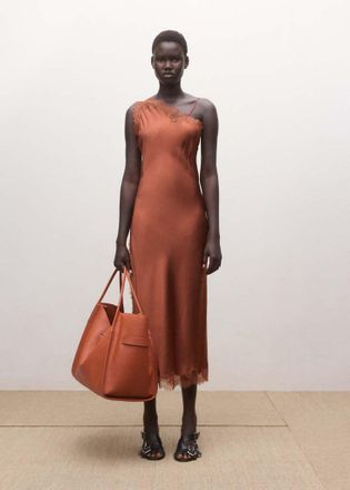 Mango Robe satin&eacute;e dentelle asym&eacute;trique orange br&ucirc;l&eacute; - Femme - S - MANGO