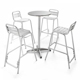 Oviala Oviala - Ensemble table et chaises de jardin 4 places - Structure aluminium 100% - Hauteur ajustable 70/110 cm - R&eacute;sistant intemp&eacute;ries - Entretien