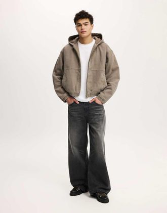 Cotton On Cropped-Hoodie-Bomberjacke in gewaschenem Schokobraun