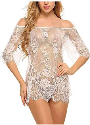 Generic Sexy Saint-Valentin Chimis&eacute; Cock Pajamas Femmes Sexy Costume de No&euml;l Hommes, Blanc., XL
