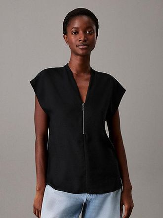 Calvin Klein Bluse Mit Rei&szlig;verschluss Aus Georgette - Ck Black - Damen - 32