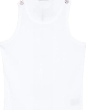 Jean Paul Gaultier Femme, Tops, Blanc, Taille: 42 FR D&eacute;bardeur Avec D&eacute;tails de Salopette Grav&eacute;s