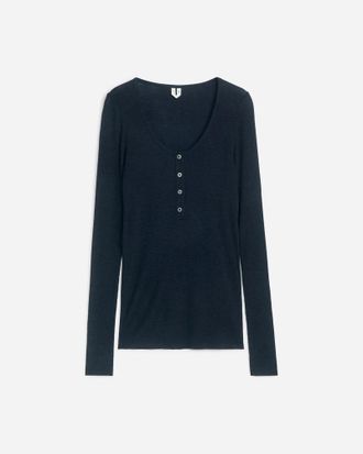 Arket Henley-Oberteil Aus Wolljersey -Blau