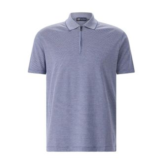 Paul & Shark Silk and Cotton Zip Polo - - Tops - Herren - Blau - 3XL