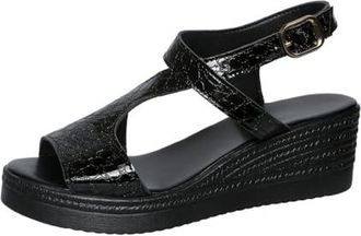 Generic Sandales compens&eacute;es Espardilles &agrave; bout ouvert pour femme - Chaussures d&eacute;t&eacute; d&eacute;contract&eacute;es pour la plage et la marche avec boucle &agrave; la cheville, Noir, 4