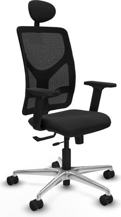 Piqueras y Crespo B&uuml;rostuhl aus schwarzem Kunstleder, mit 2D-Armlehnen, h&ouml;henverstellbarer Lendenwirbelst&uuml;tze und festem Kopfteil, ausgestattet mit Syncro/Traslack und 