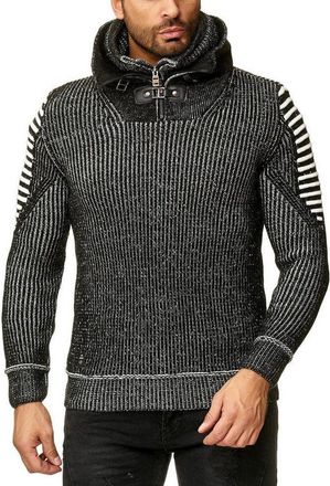 Red Bridge Strickpullover mit doppeltem hohen Kragen und Zierdetails Doppelter hoher Stehkragen mit Kunstlederschnallen