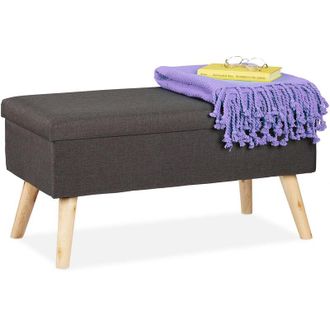 Relaxdays Relaxdays - Banc de rangement, rembourré, pieds bois, banquette, coffre avec revêtement tissu HxLxP:39x77x39cm,gris foncé