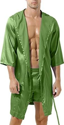 Generic Hommes D&eacute;contract&eacute; Solide &Agrave; Capuche V&ecirc;tements Loisirs Cordon De Serrage Manches Trois Quarts Peignoir Pyjama Pantalon De Surv&ecirc;tement, Vert, L