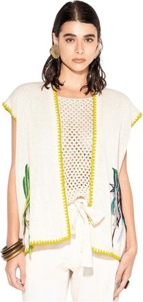 Akep Femme, Pulls, Multicolore, Taille: 40 FR Cardigan Graphique Sans Manches