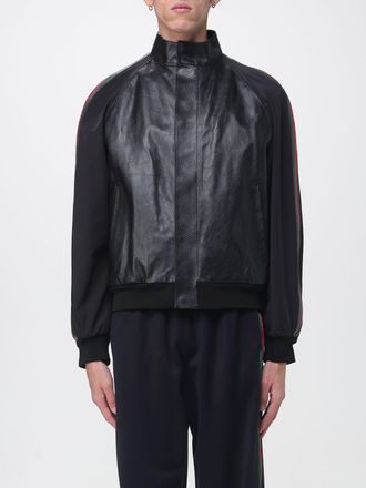 Gucci Leder-Bomberjacke mit hohem Kragen und ikonischem Webstreifen-Detail