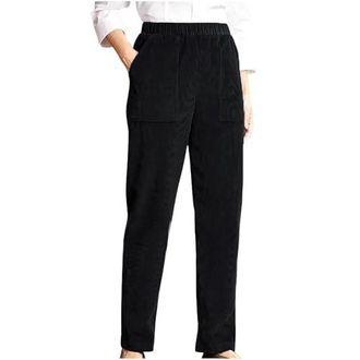 Generic Pantalon pour femme en velours c&ocirc;tel&eacute; &agrave; taille &eacute;lastique avec poches et taille &eacute;lastique pour femme, Noir, XXL