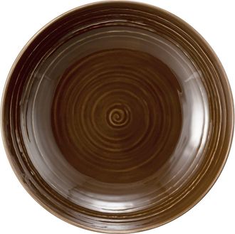 SELTMANN WEIDEN Terra Suppenteller, 21 cm, Tiefer Essteller mit spiralförmigem Relief, Spülmaschinen- und mikrowellenfest, Porzellan, Erdbraun