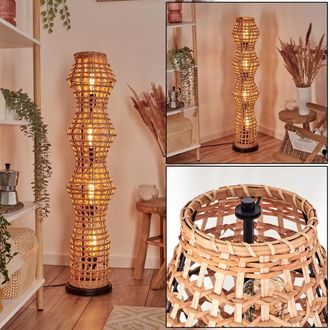 HOFSTEIN Stehleuchte Cardeira, Stehlampe im skandinavischen Design, Boho-Style mit Schirm aus Rattan in Natur und Lichteffekt, E27, Höhe 110 cm, Fußschalter - 